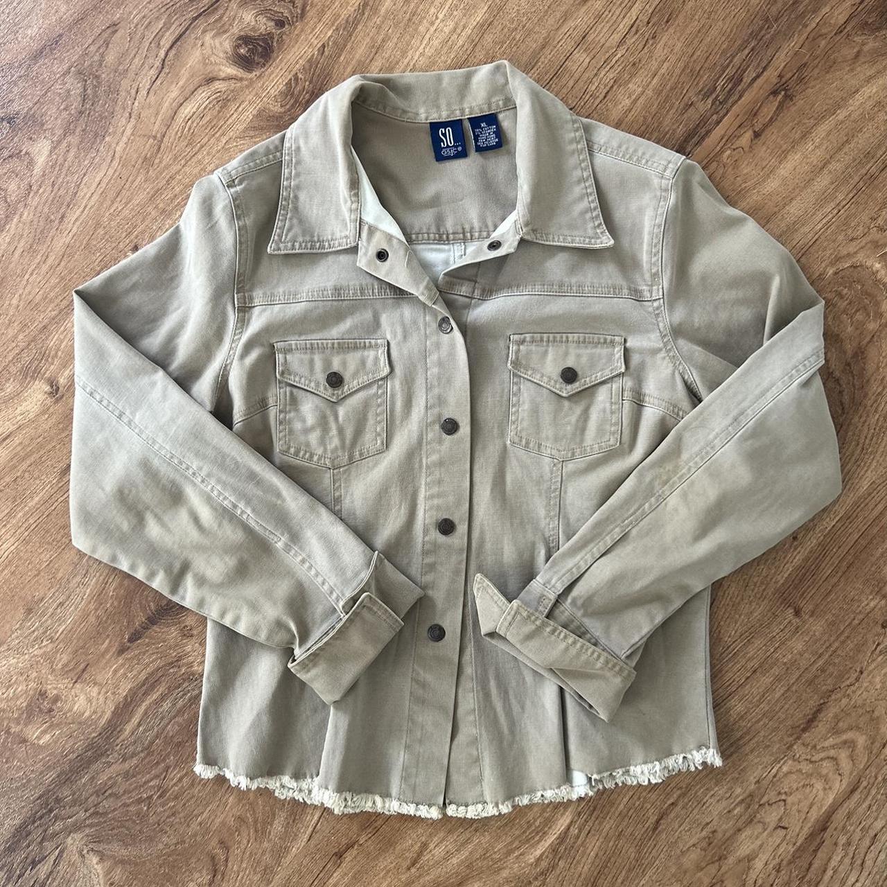 Distressed beige button up jacket by SO… GSJC -XL... - Depop