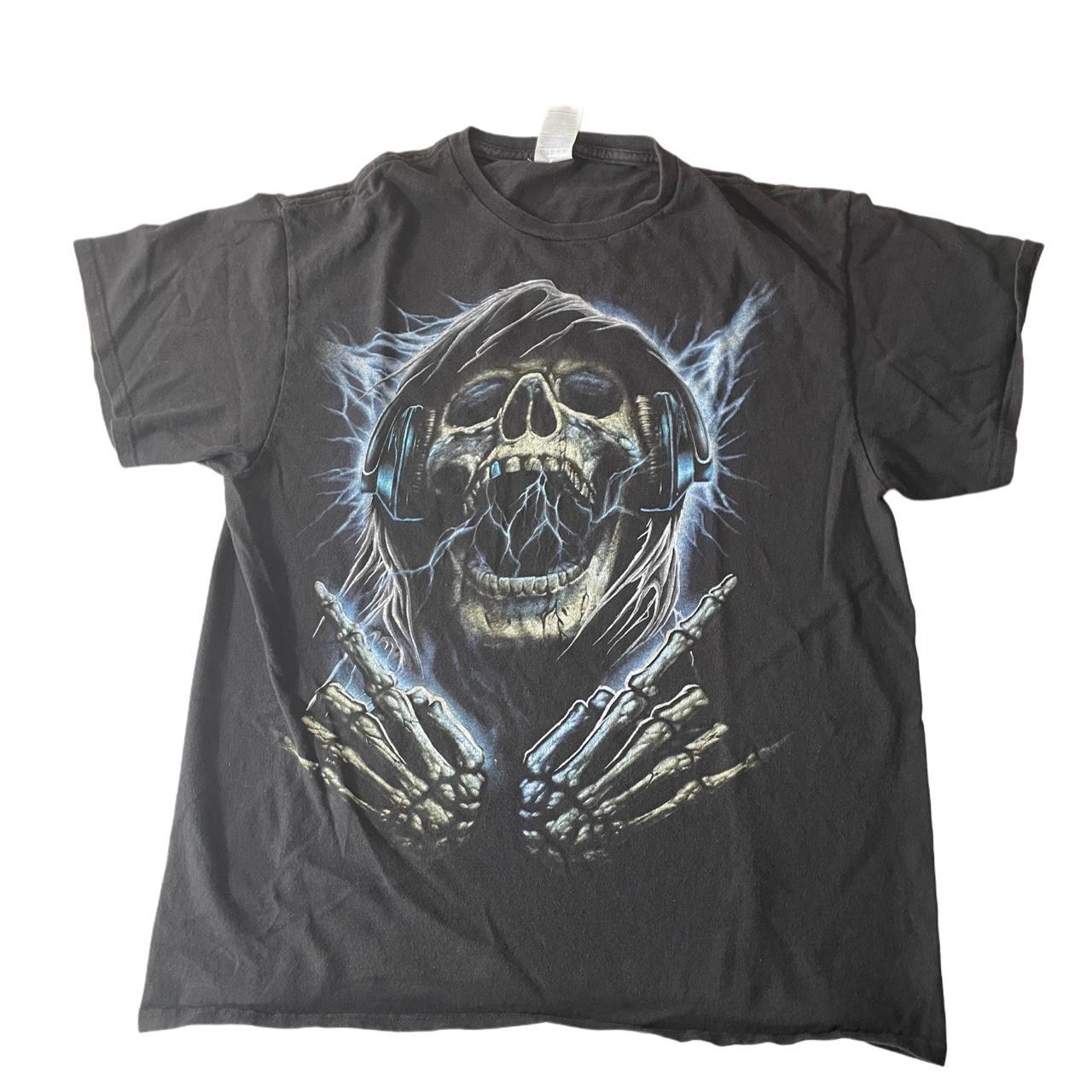 SEND DM B4 BUYING Black tee with crazy blue skull... - Depop