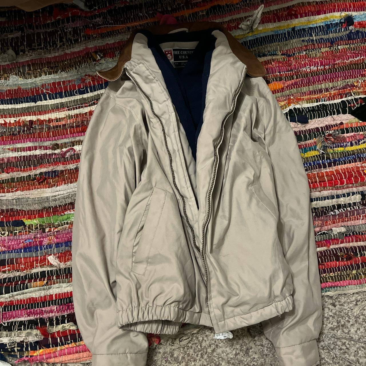 men’s elastic fitted tan jacket, lays right above... - Depop