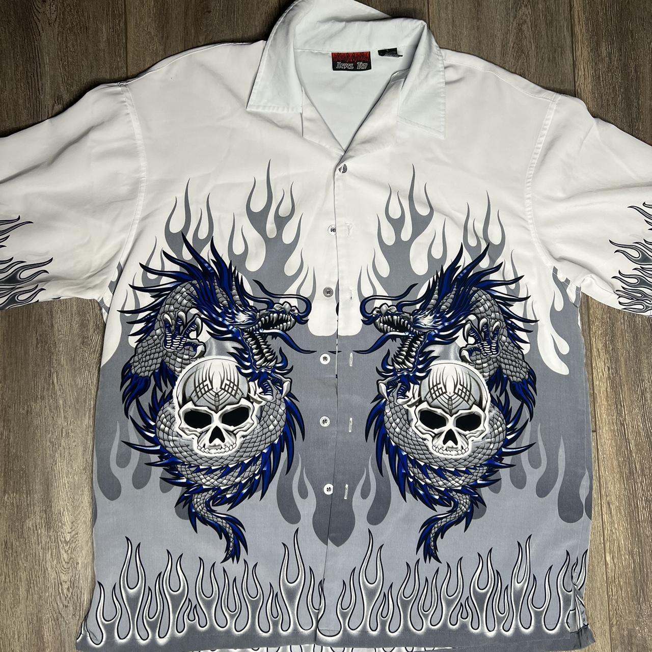 Skull and Dragon Button Up About shirt:level ten tag... - Depop