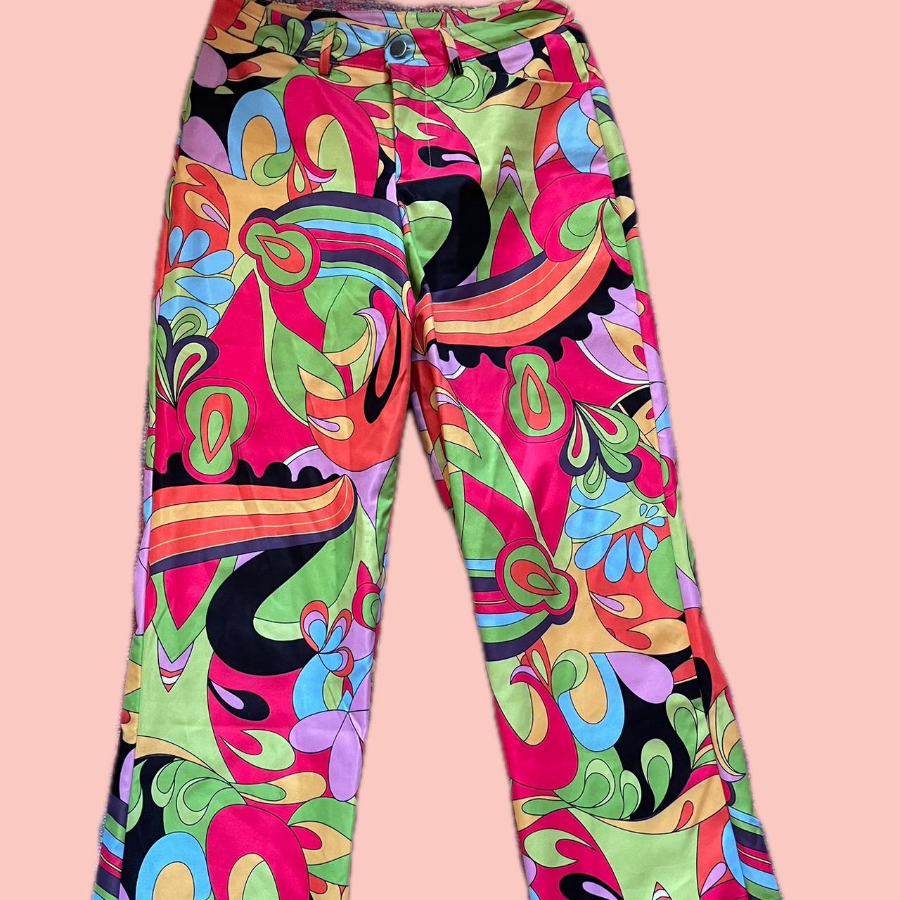 low rise abstract print pants 28 inch waist emilio... - Depop