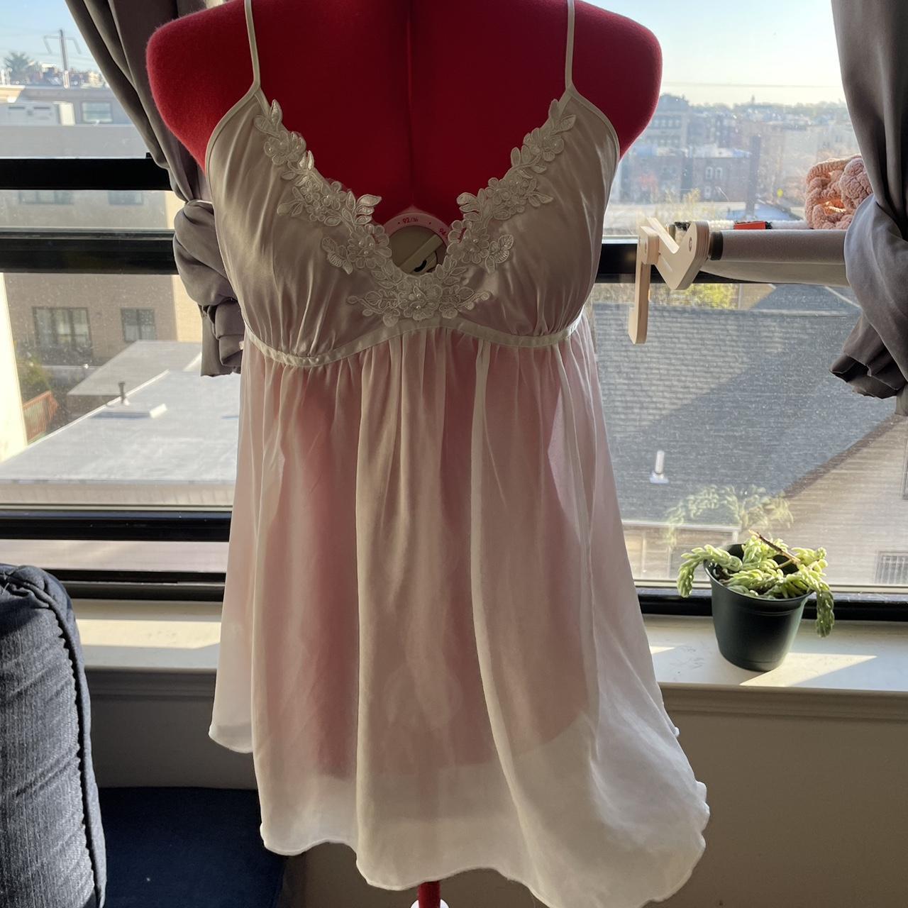 Sheer nightie top with lace appliqué. Suited best... - Depop