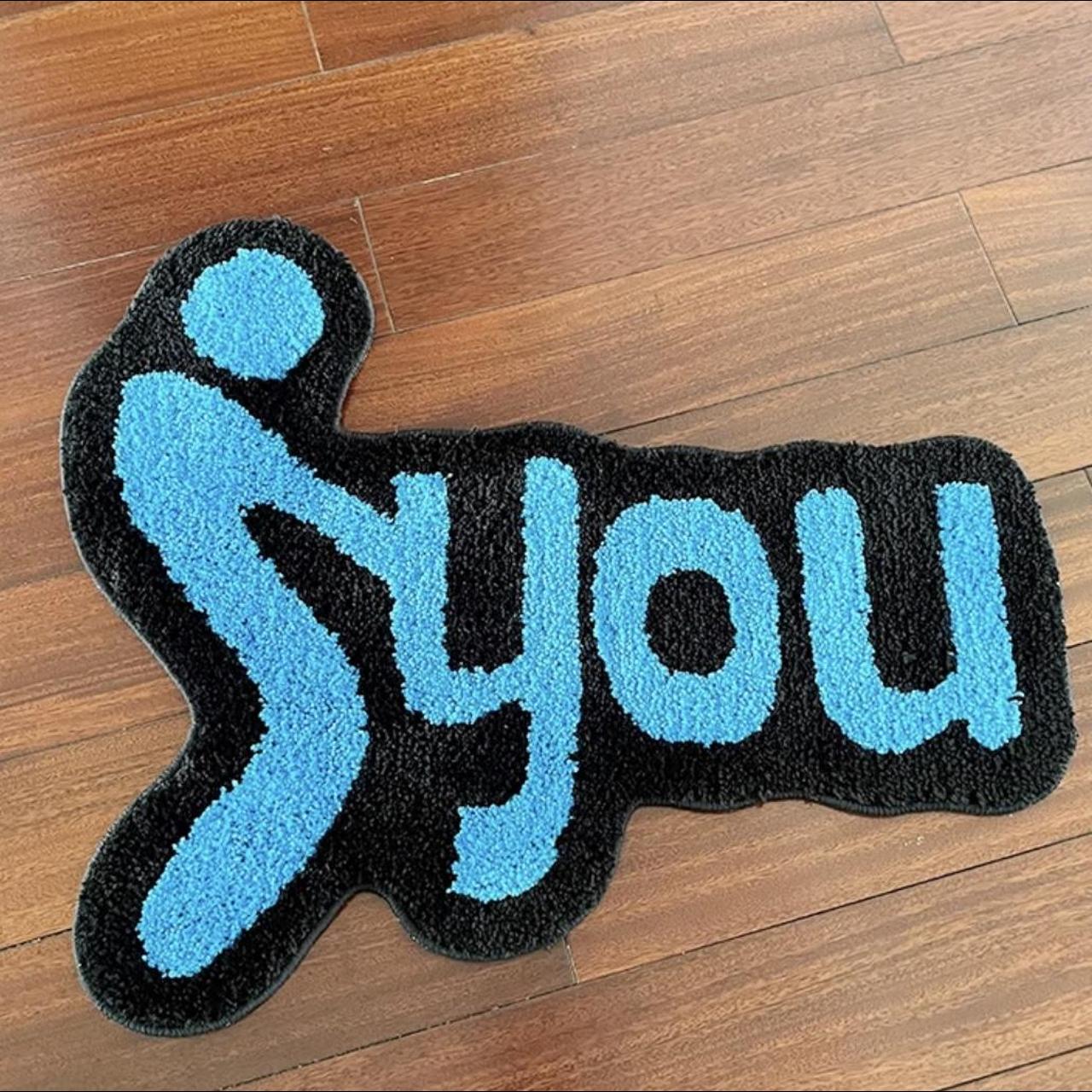 Blue interesting rug 70x60cm - Depop