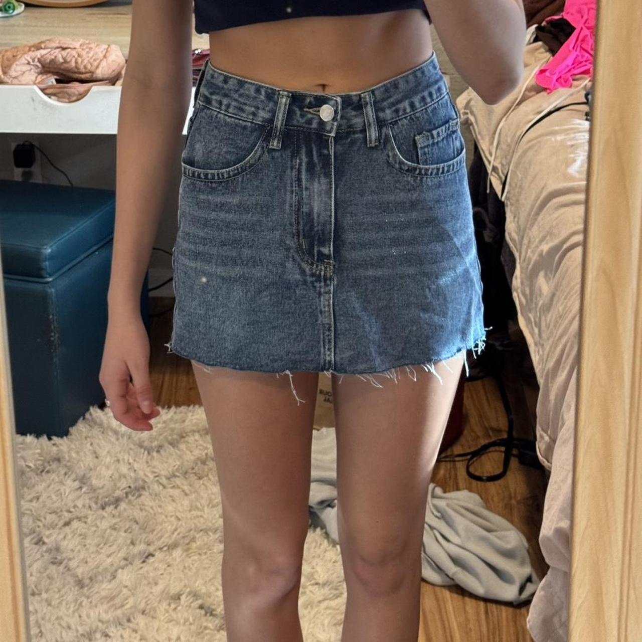 shein low rise denim skirt never worn size... | Depop