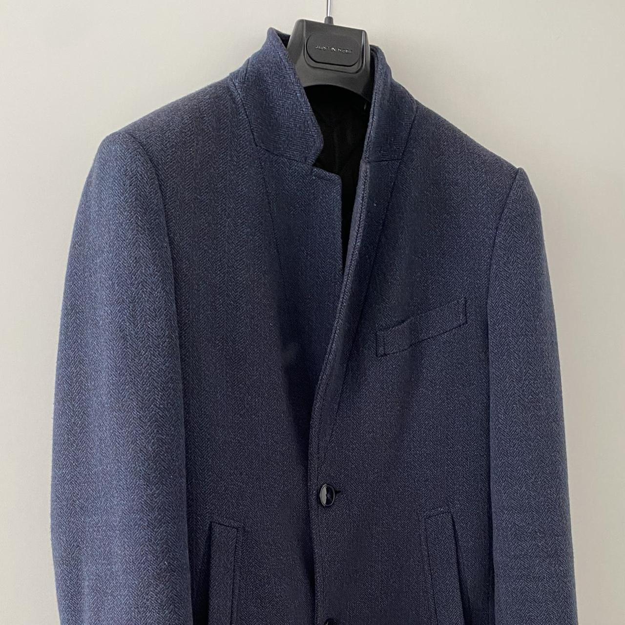 Zara men’s blue quilted overcoat. Great condition... - Depop