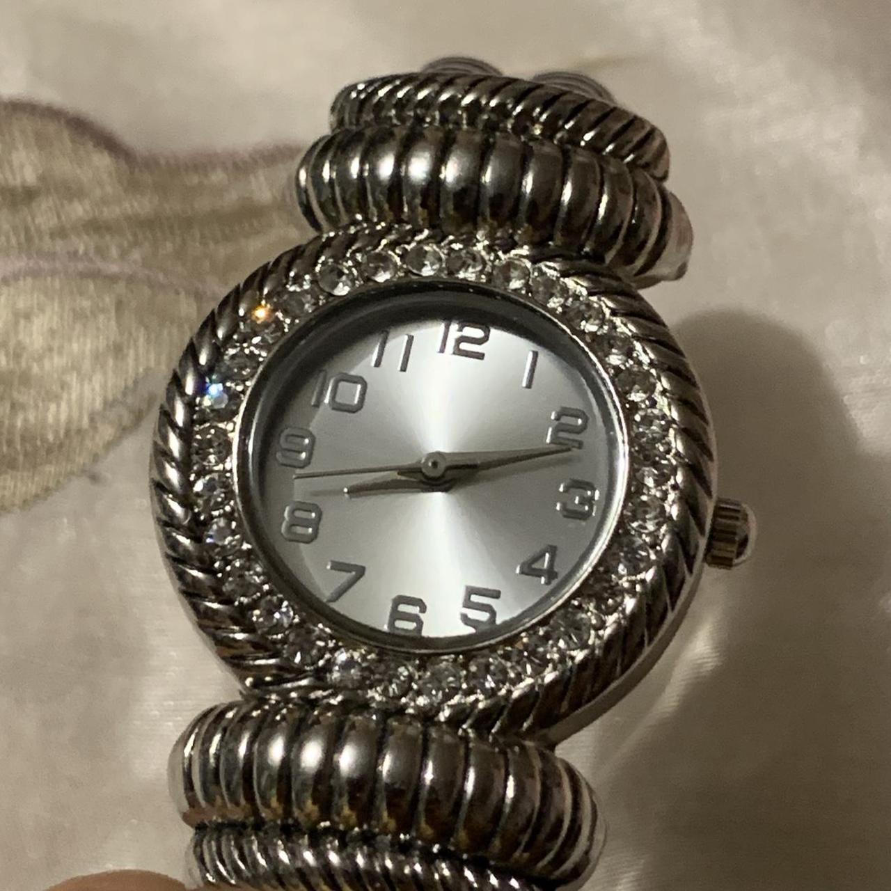 vintage chunky silver watch with rhinestones - read... | Depop