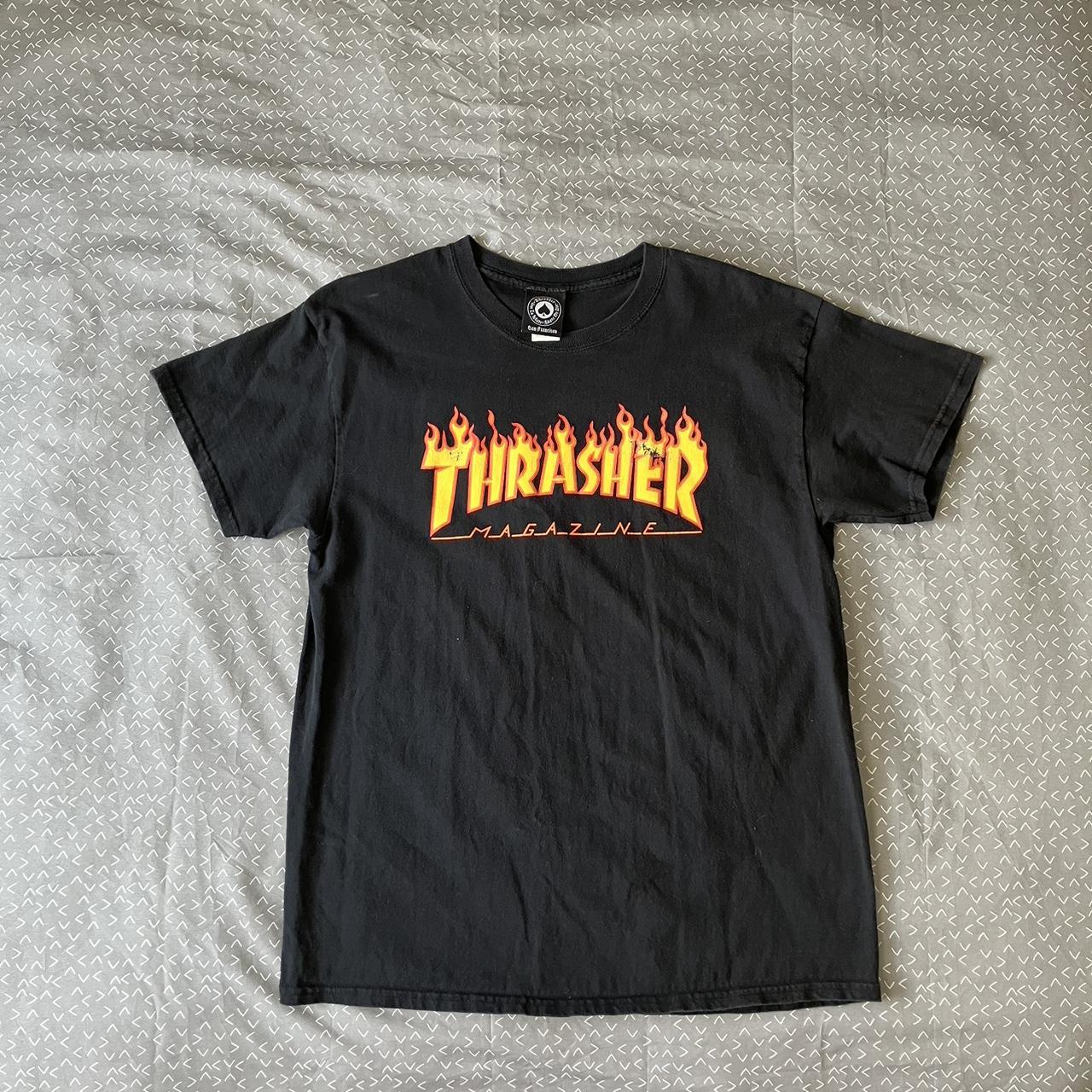 - Men’s large black Thrasher Flames T shirt. -... - Depop