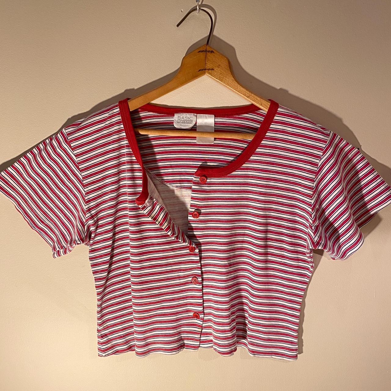 90s Slacker Crop Top Red & White Soft cotton Size... - Depop
