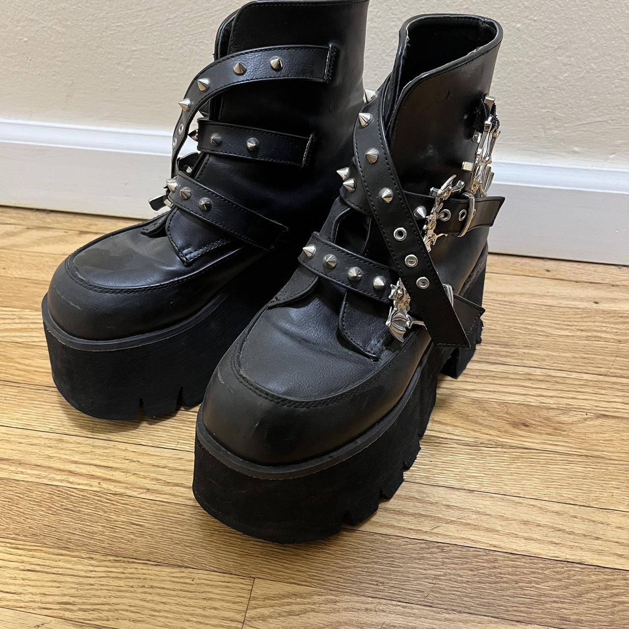 Black and silver goth platform boots #gothfashion - Depop