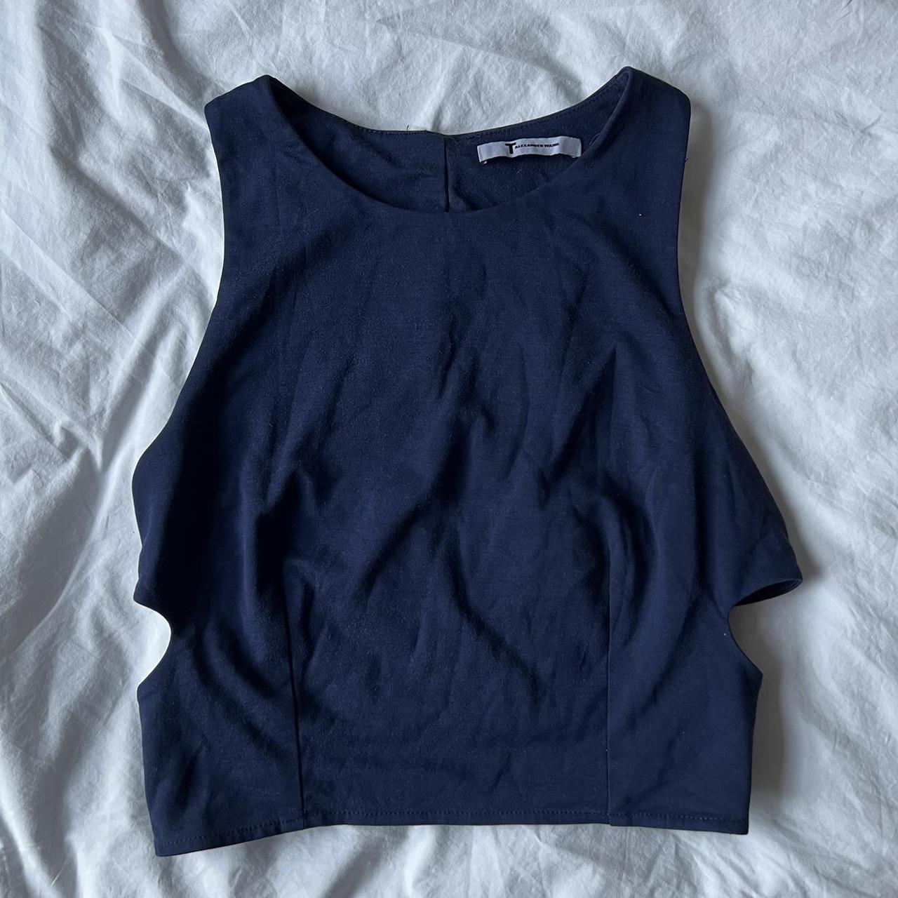 Alexander Wang Blue Cropped Tank Top with Cut out... - Depop