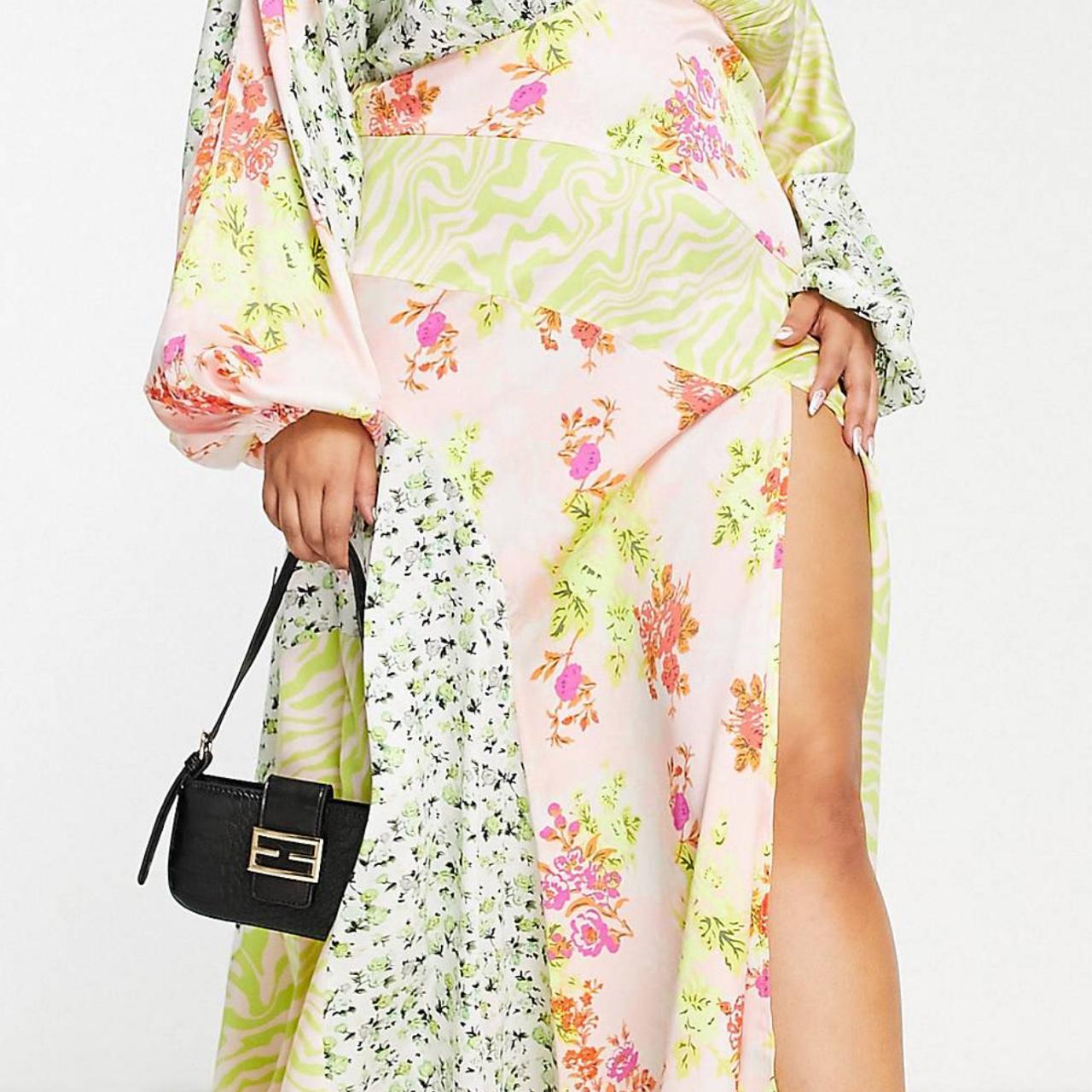 ASOS patchwork silky feel dress Size 18 - Depop