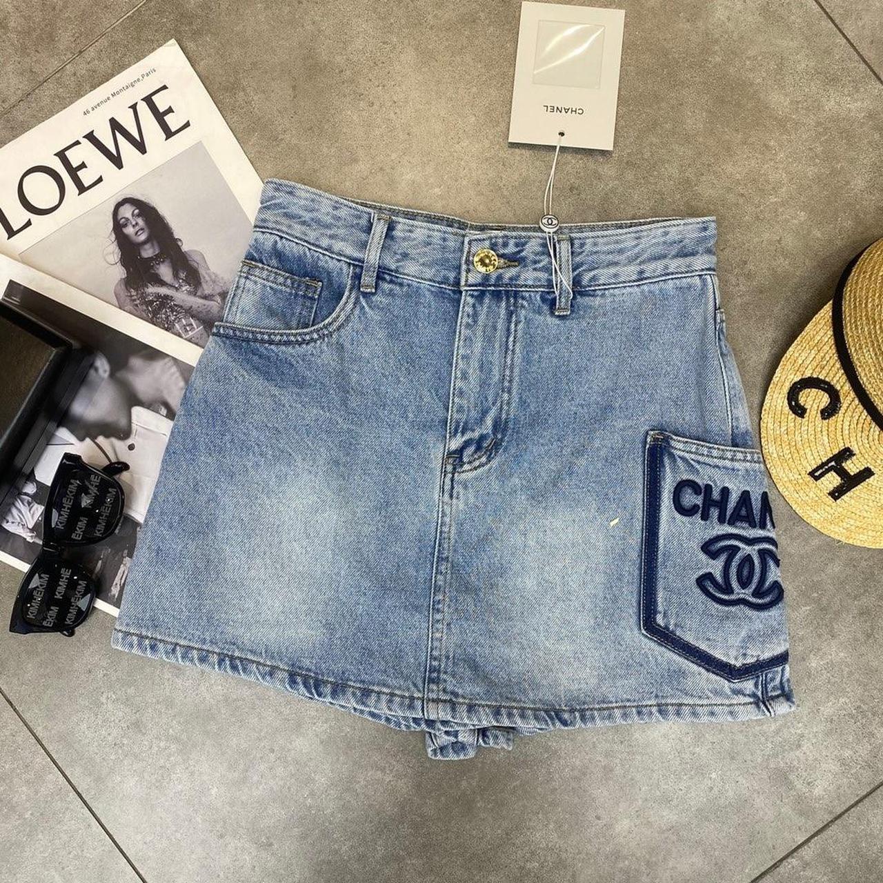Chanel Vintage Denim Shorts/Skirt- Brand New ! - Depop