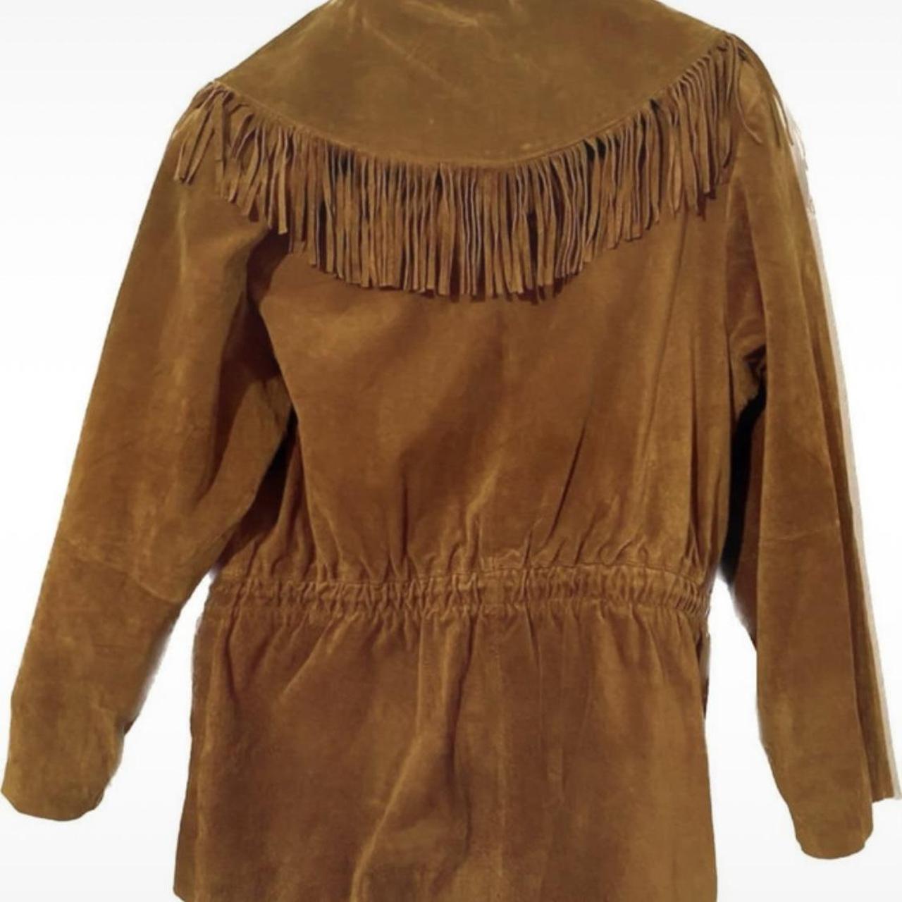 G4000 western tan suede fringe jacket 100% leather... - Depop