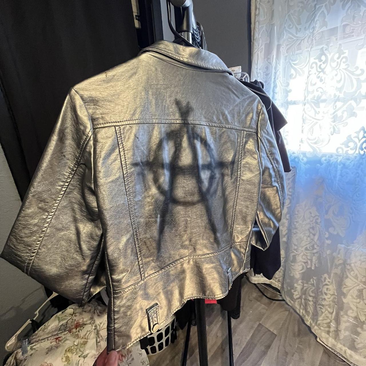 Metallic silver Almost Famous leather moto jacket... - Depop