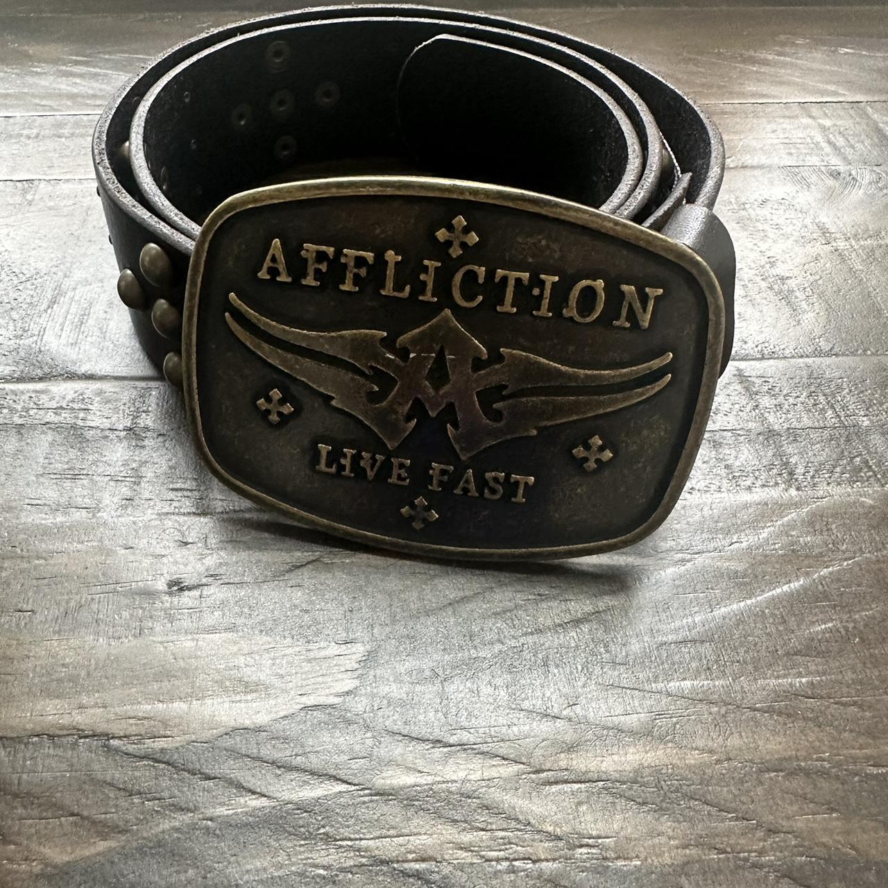 Vintage Y2K Affliction studded big buckle Belt size M - Depop