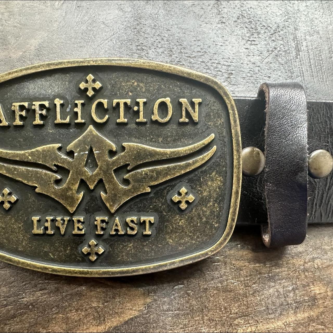 Vintage Y2K Affliction studded big buckle Belt size M - Depop