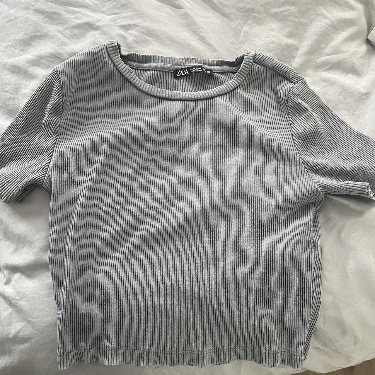zara grey / washed out grey ribbed crop top in... - Depop