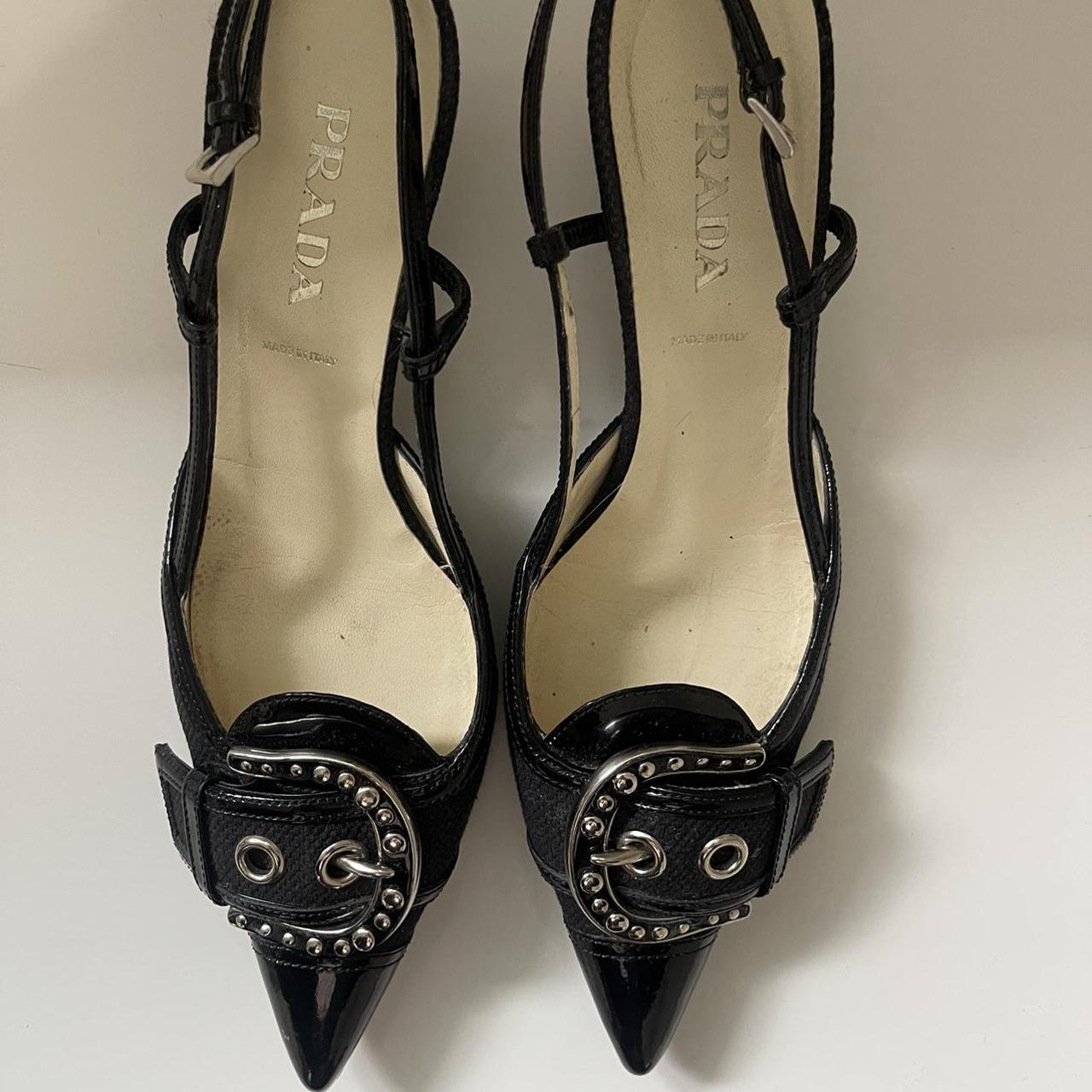 Prada Women's Black and Silver Mules | Depop