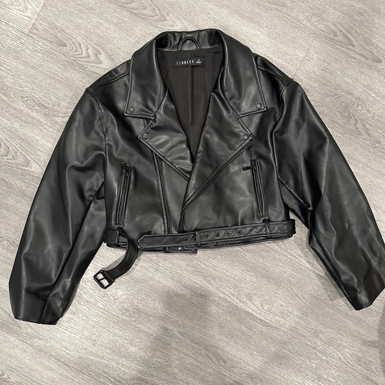 Lioness Matte Black Leather Jacket Womens Size... - Depop