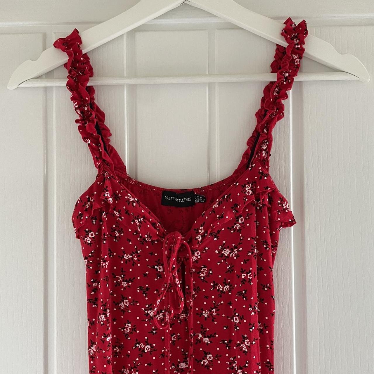 Red Ditsy Floral Mini Dress ️🌷 Ruffle Straps And Tie Depop