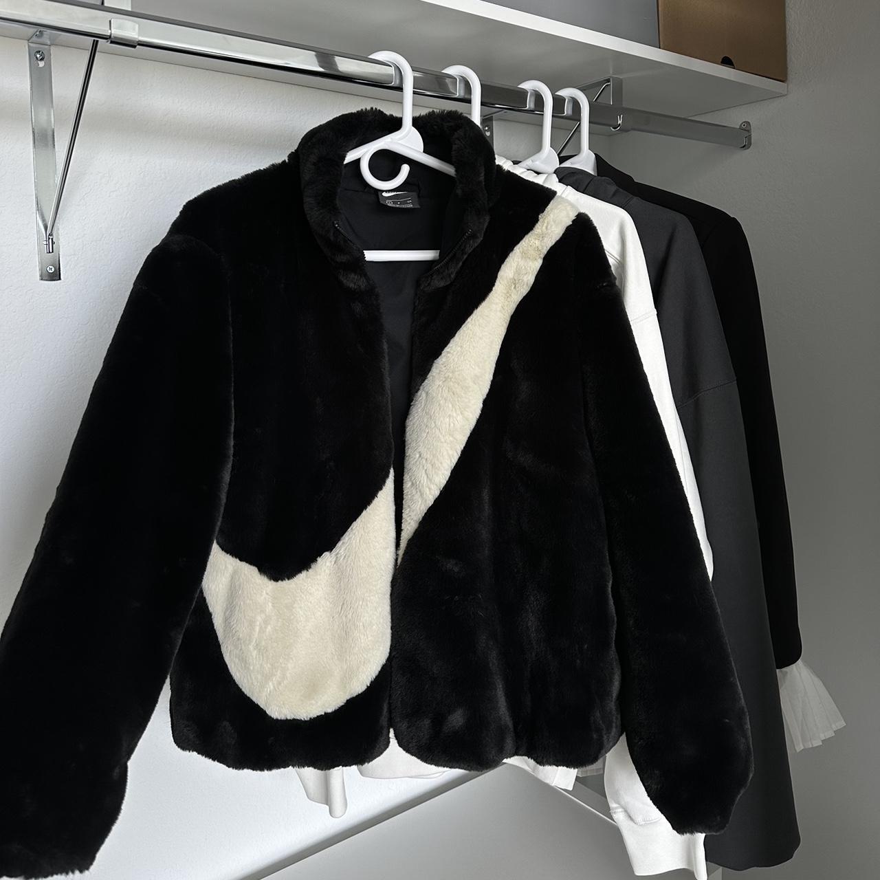 Nike Womens Faux Fur Jacket - Black - Depop