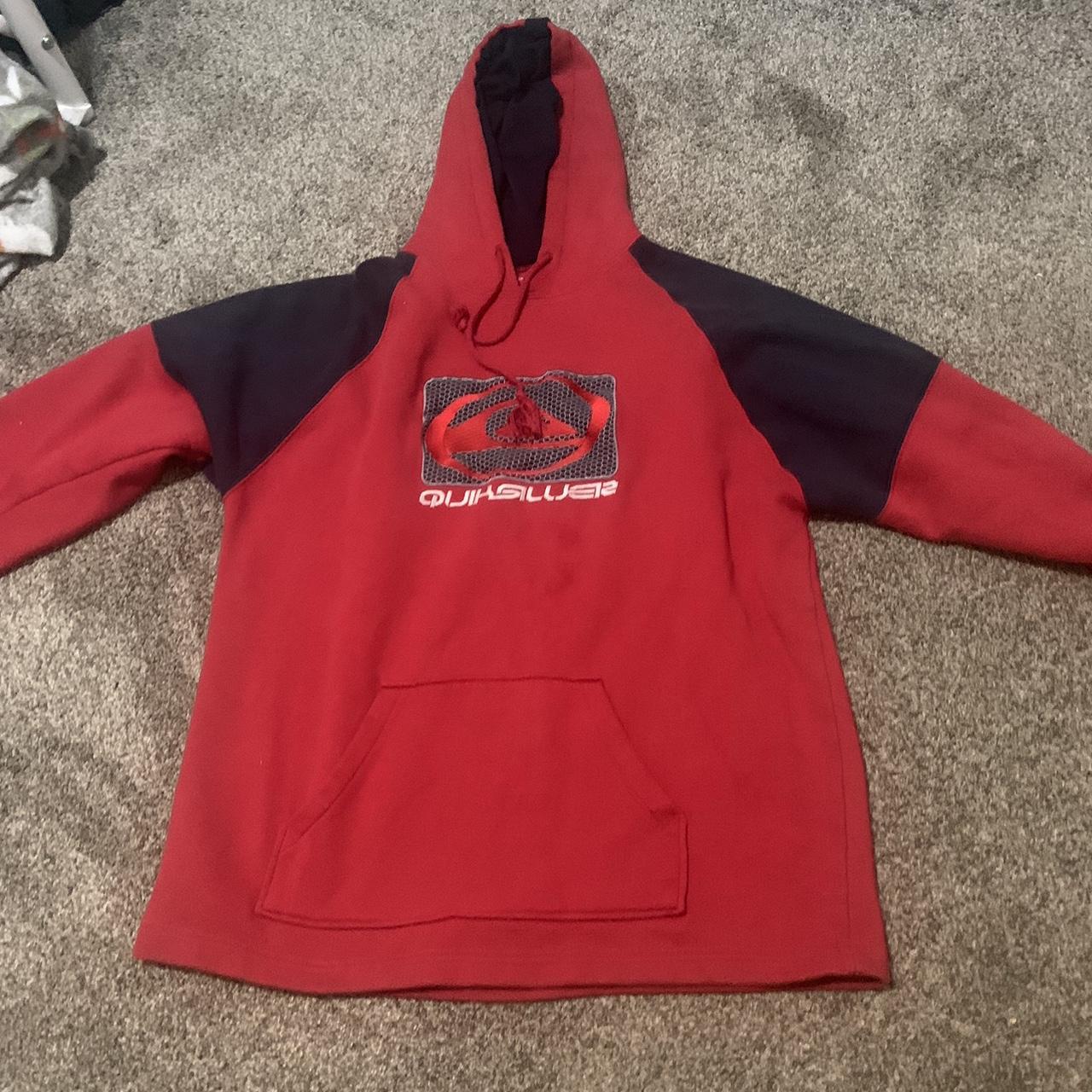 red quicksilver hoodie no tag but fits like an xl - Depop