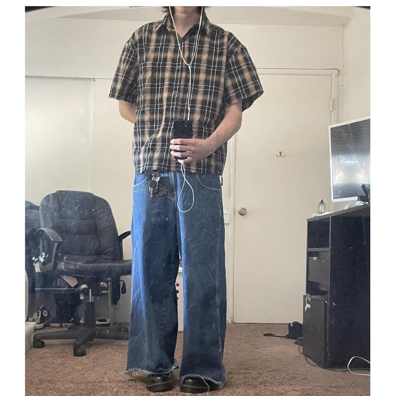 Vintage plaid button up goes very well with baggy... - Depop