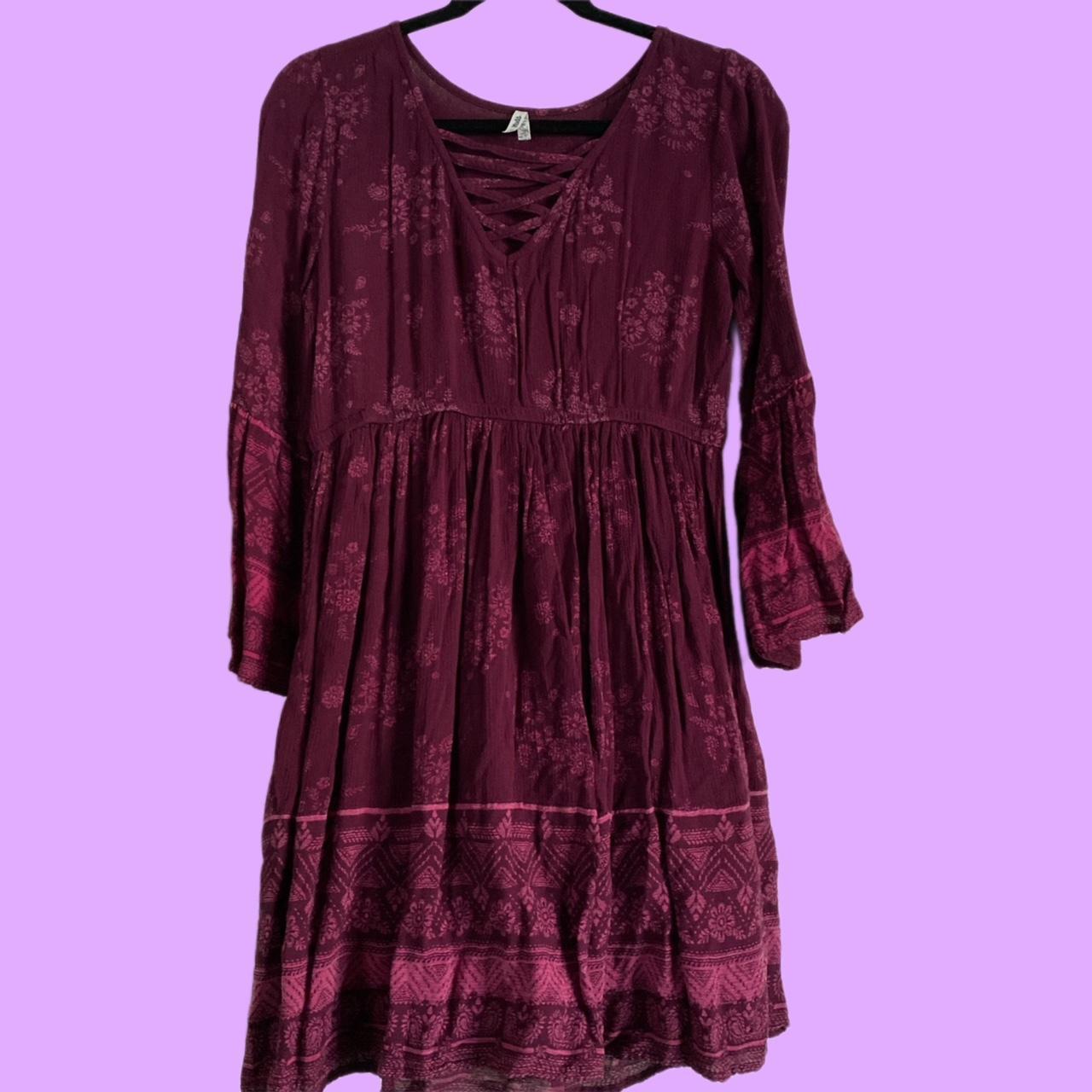 Mudd Women Burgundy Boho midi dress - Depop