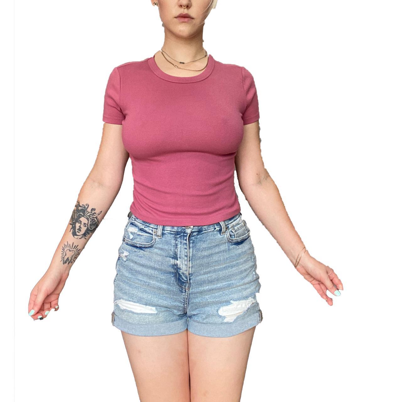 Pink Raspberry Mauve Crew Neck Little T-shirt... - Depop