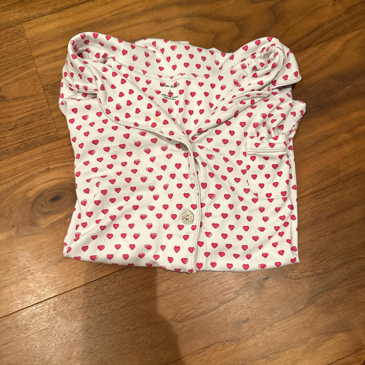 Roller Rabbit Heart Pajama Top Small stain but not... - Depop