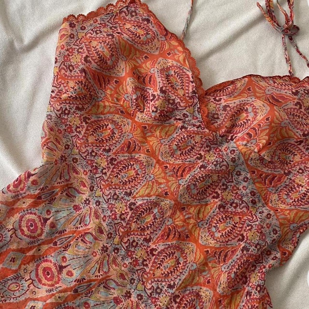 thrifted sheer lace top adjustable tie straps size... - Depop