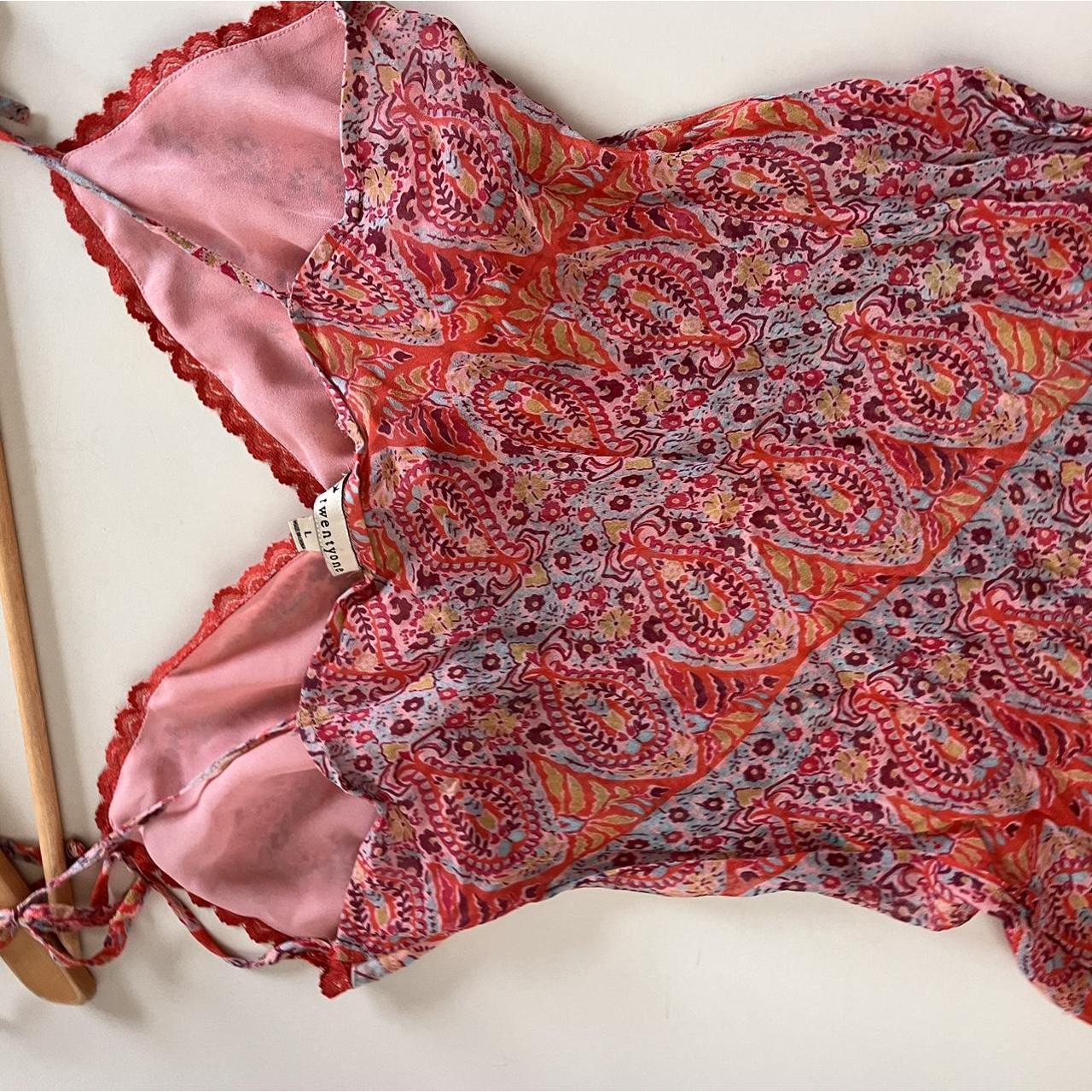 thrifted sheer lace top adjustable tie straps size... - Depop