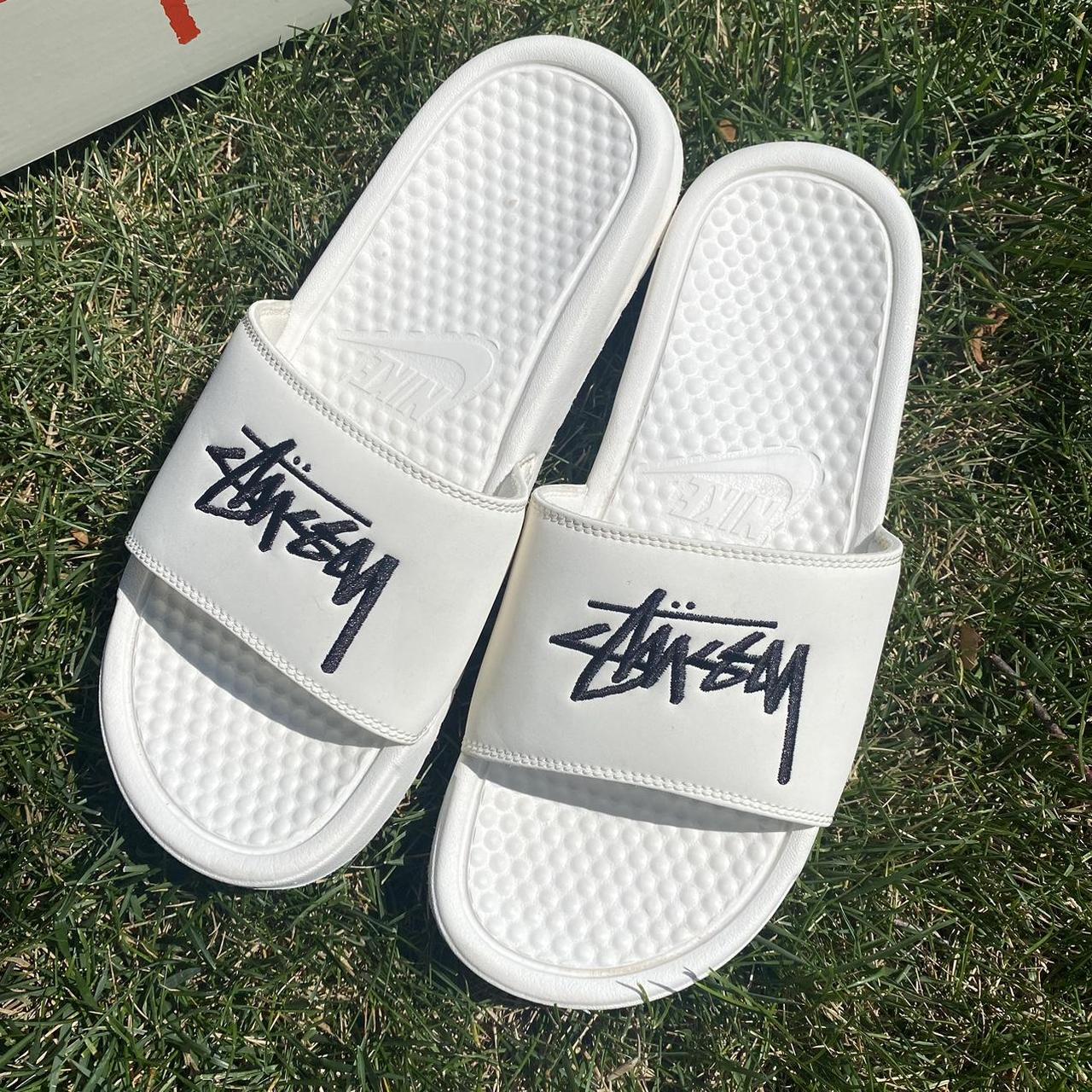 Nike X Stussy Benassi Cream Slides MENS SIZE... - Depop