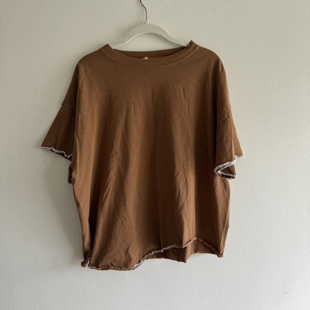 cropped with raw white hem amber tee, lightweight... - Depop