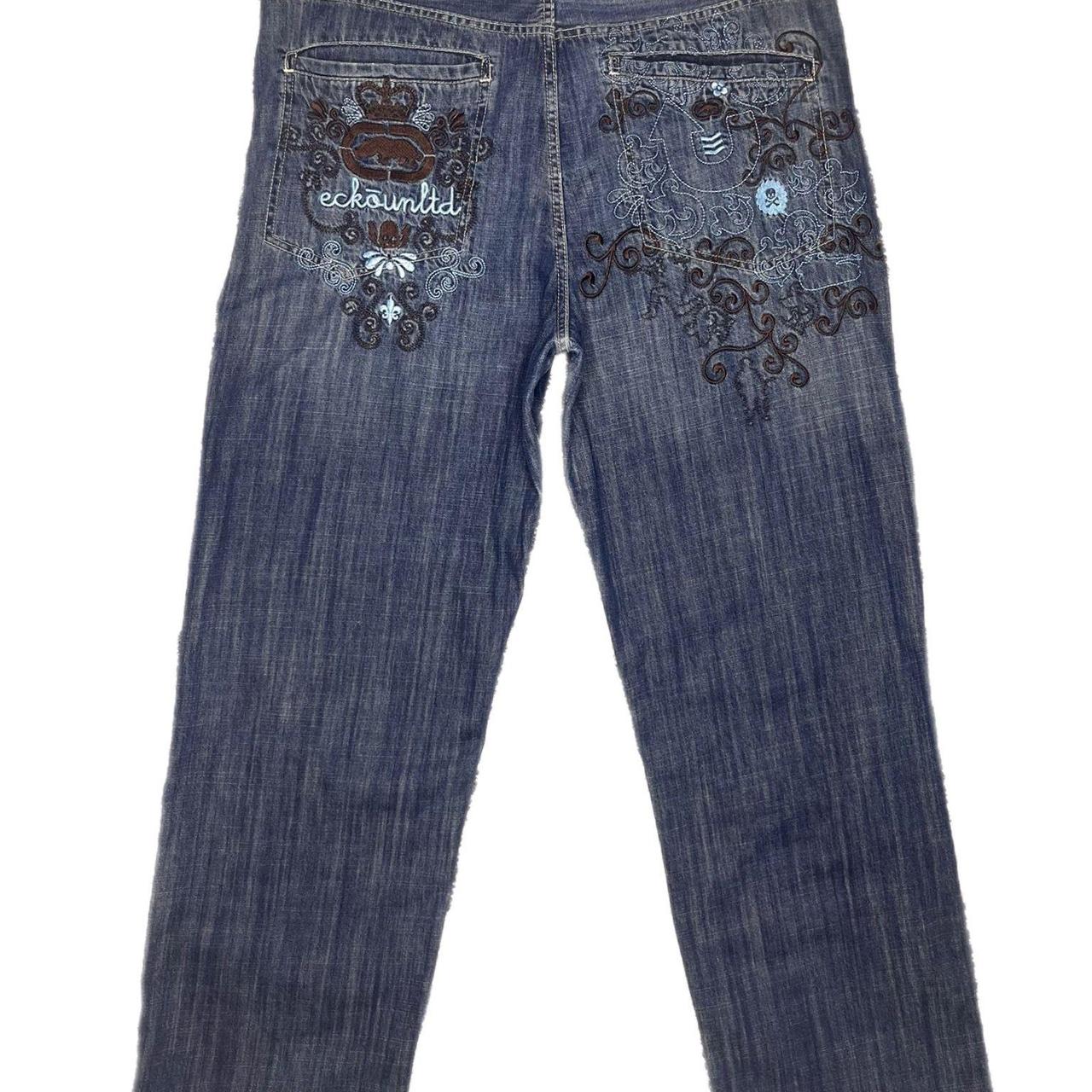 Ecko Unltd Y2K Vintage Baggy Fit Embroidered Jeans,... - Depop
