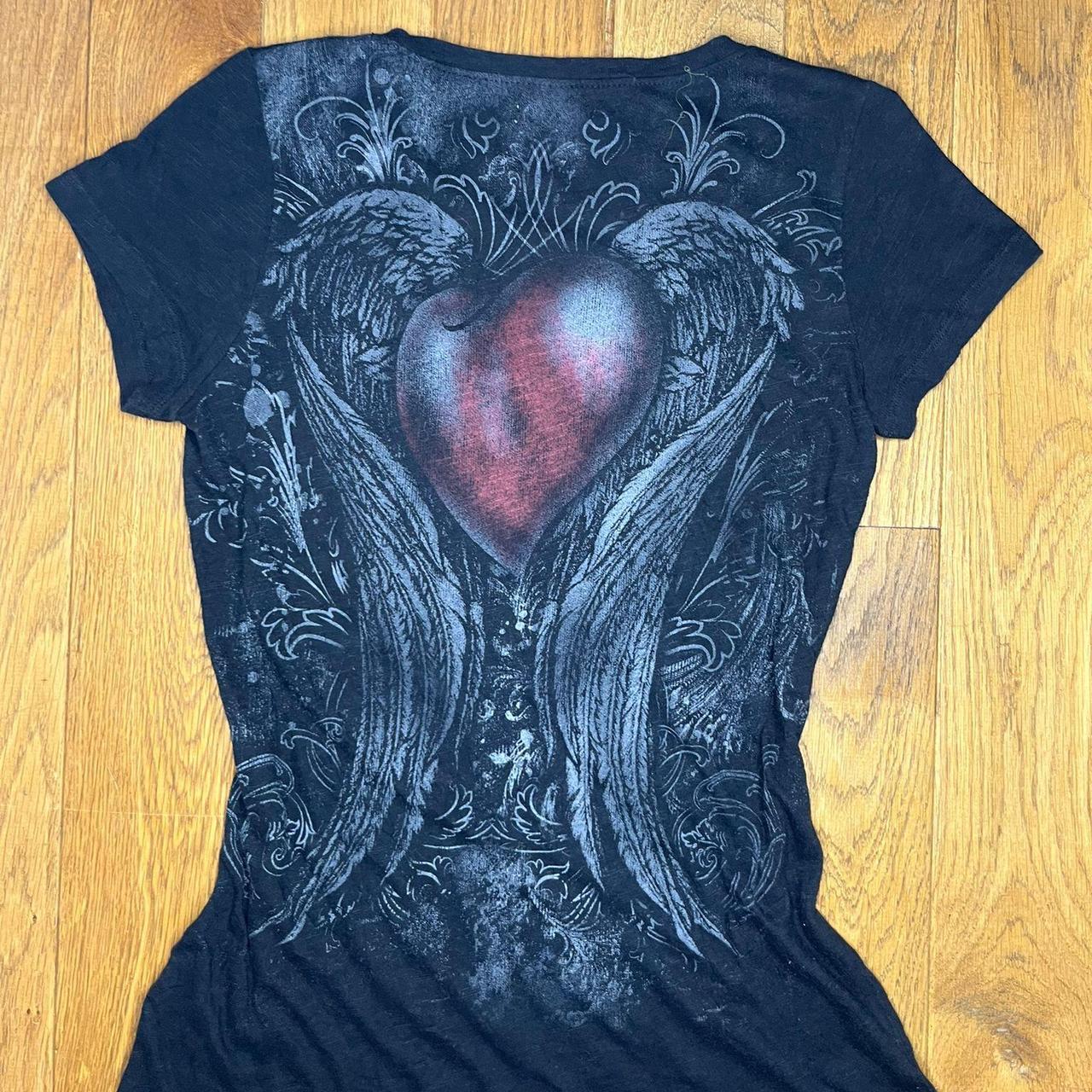 Y2K Gothic Heart Wing Rhinestone Maurices Top, Size... - Depop