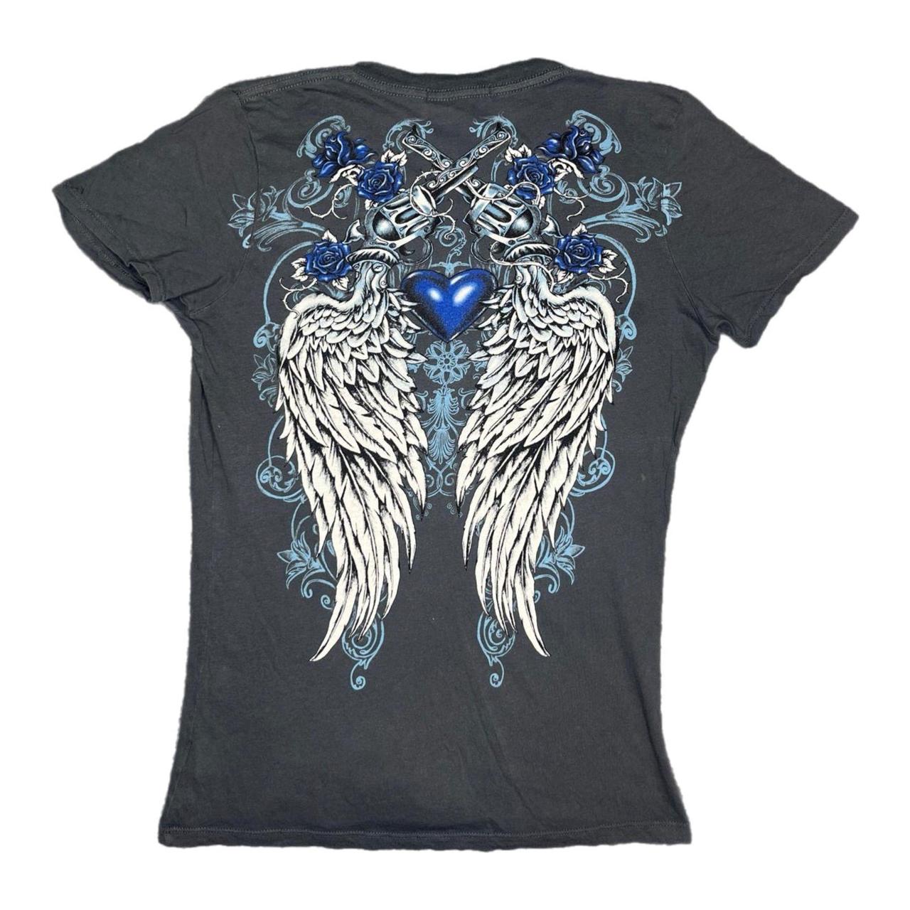 Brad Butter Y2K Gothic Angel Wing Pistol Blue Heart... - Depop