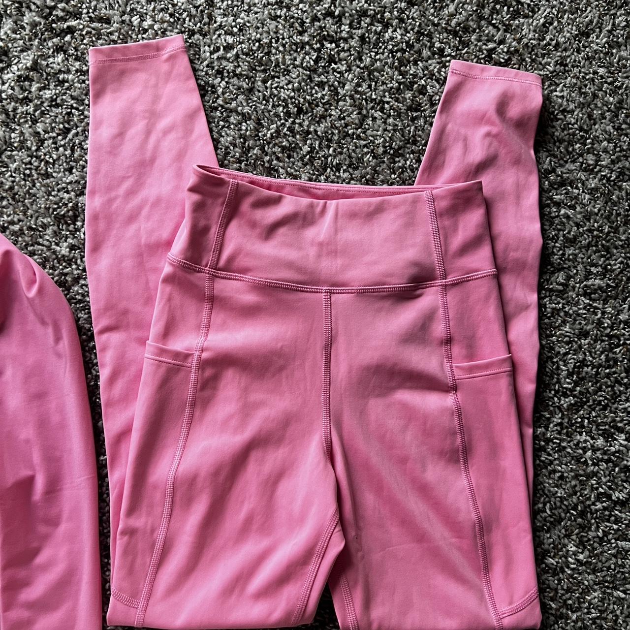 hot pink gym set workout top and leggings both... - Depop