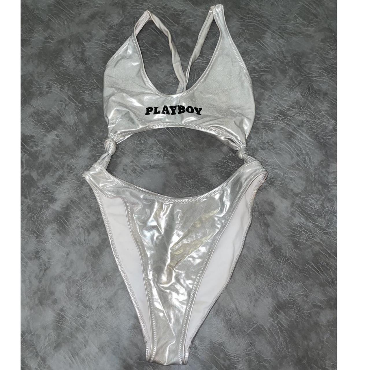 Playboy Women's Silver Swimsuit-one-piece | Depop
