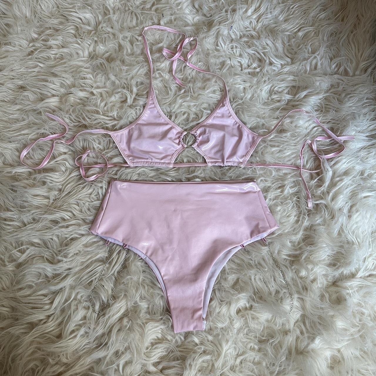 Pink Faux leather rave set! Chain detail around the... - Depop