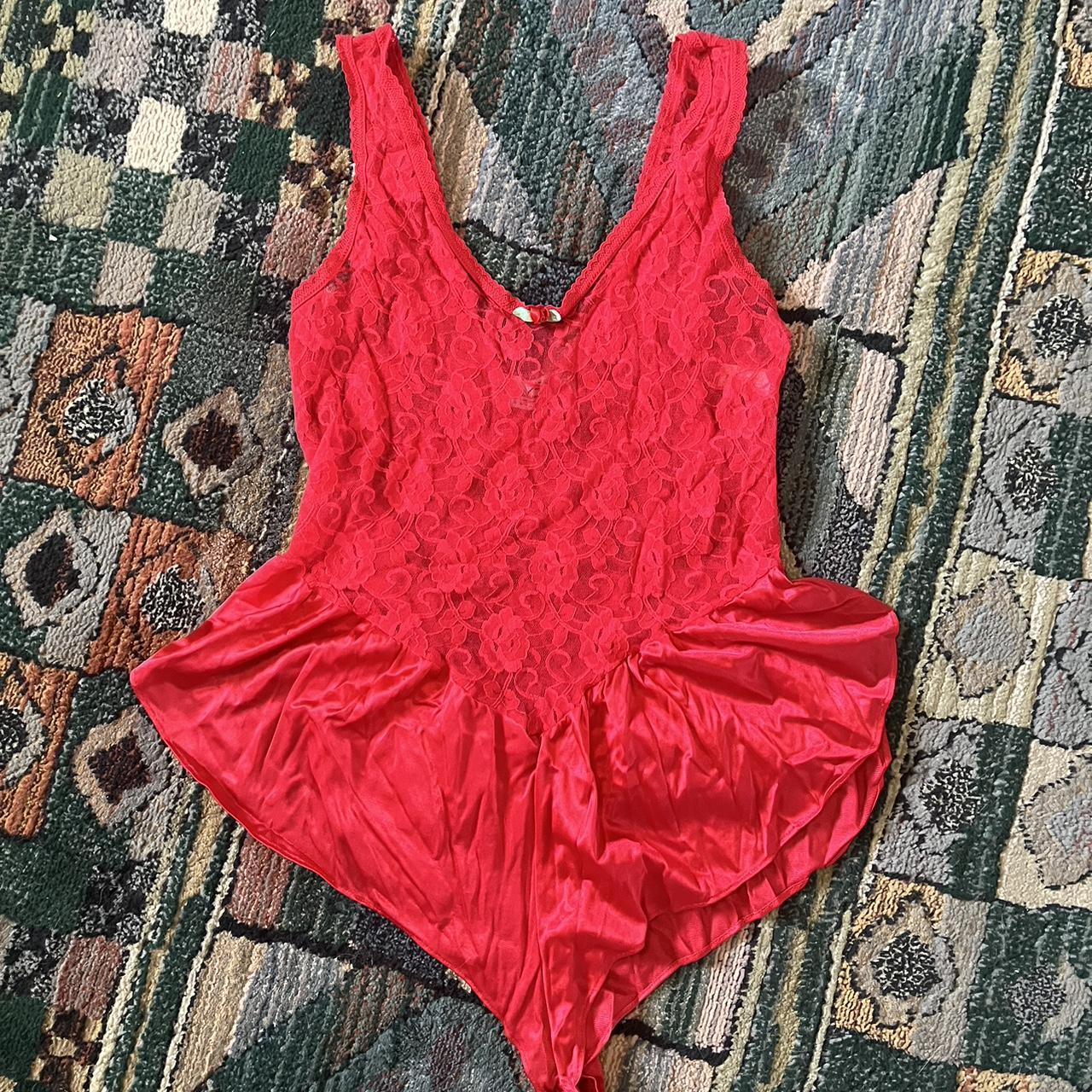 ADORABLE red lace bodysuit! This vintage bodysuit is... - Depop