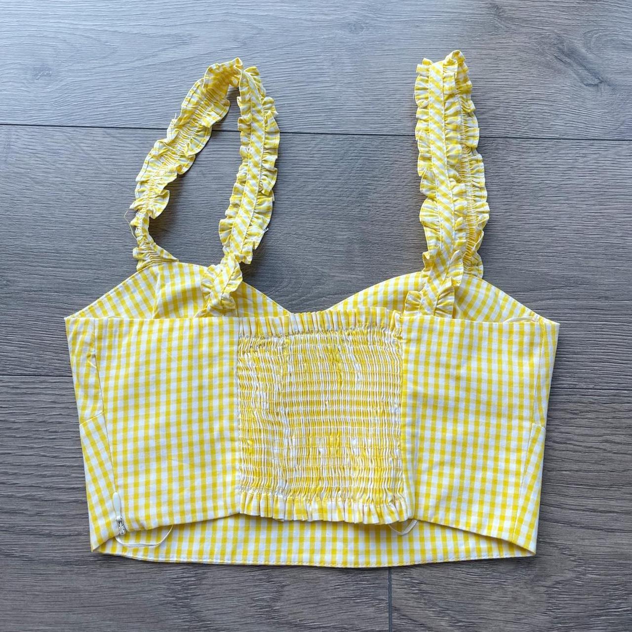 Zara Women Yellow White Gingham Bustier Crop Top... - Depop