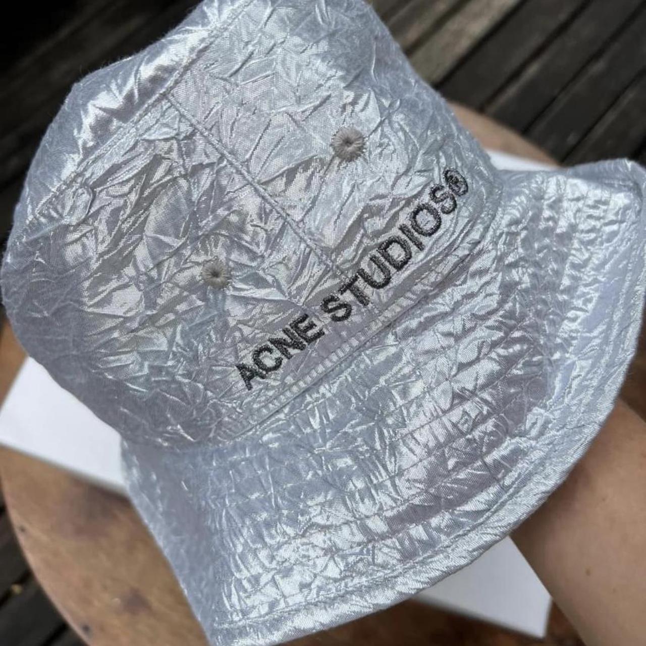 Acne studios crinkled silver bucket hat, perfect... - Depop