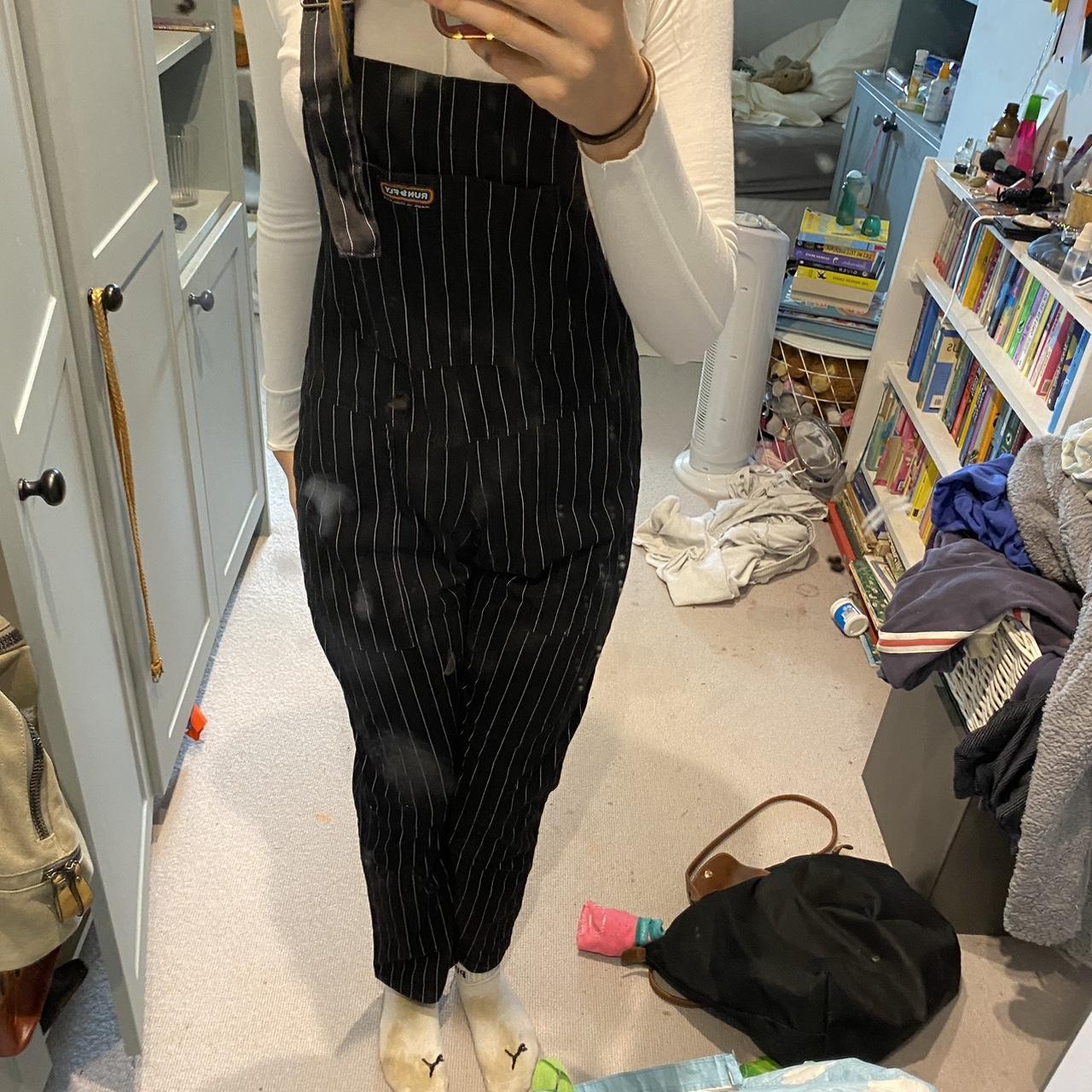Black and white pinstripe overalls - so cute! size... - Depop