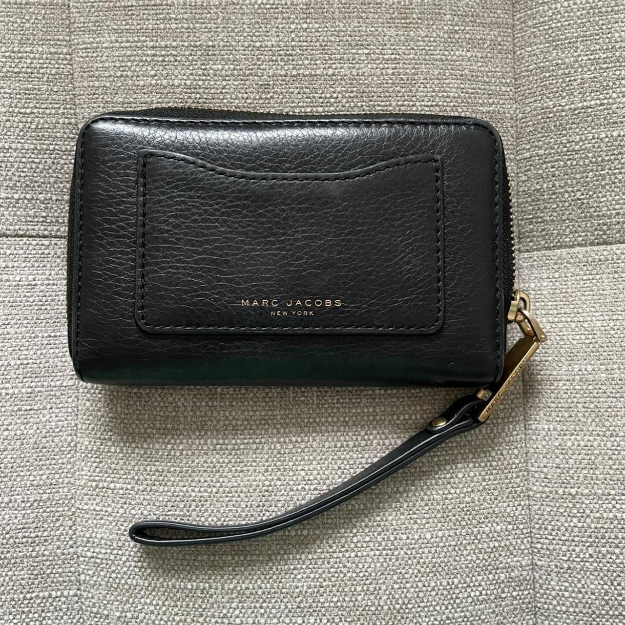 Marc Jacobs black leather wallet with strap handle.... - Depop