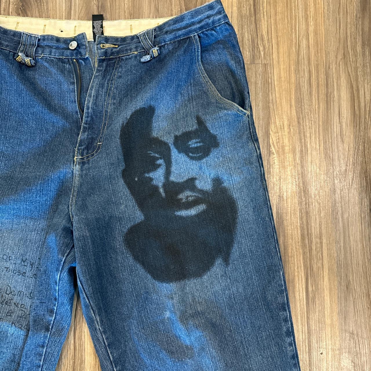Really baggy Rare Makaveli Y2K 2000s Tupac jeans... - Depop