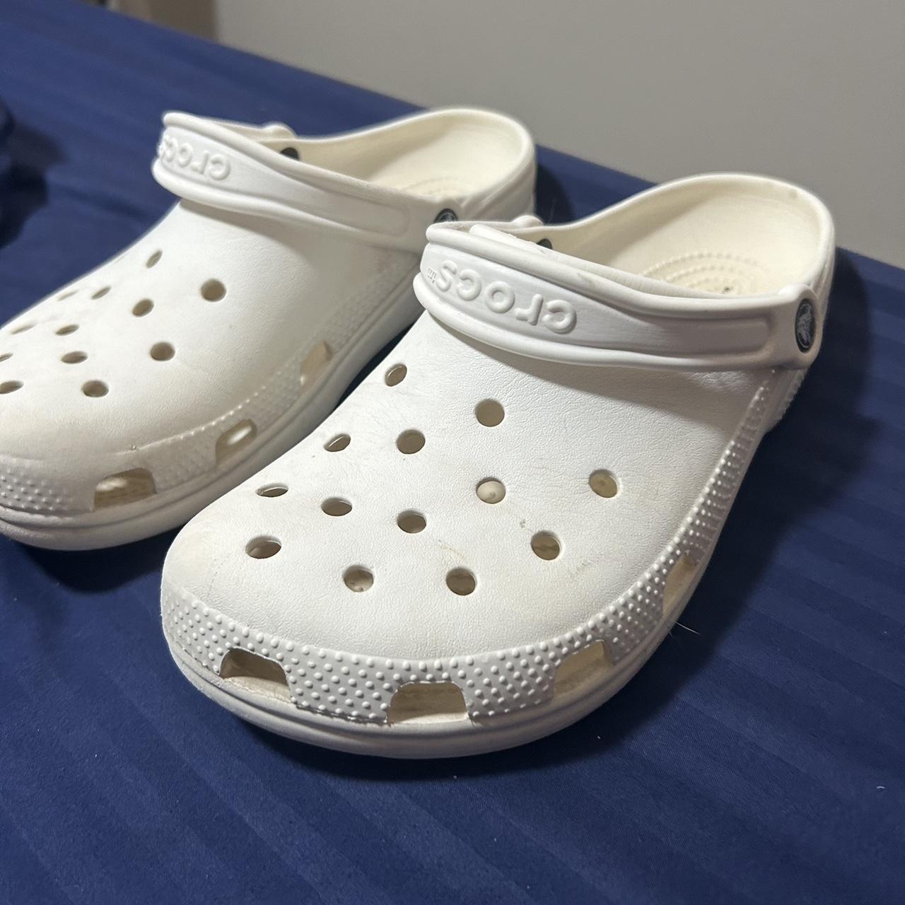 White crocs size 10, small hole in sole - Depop
