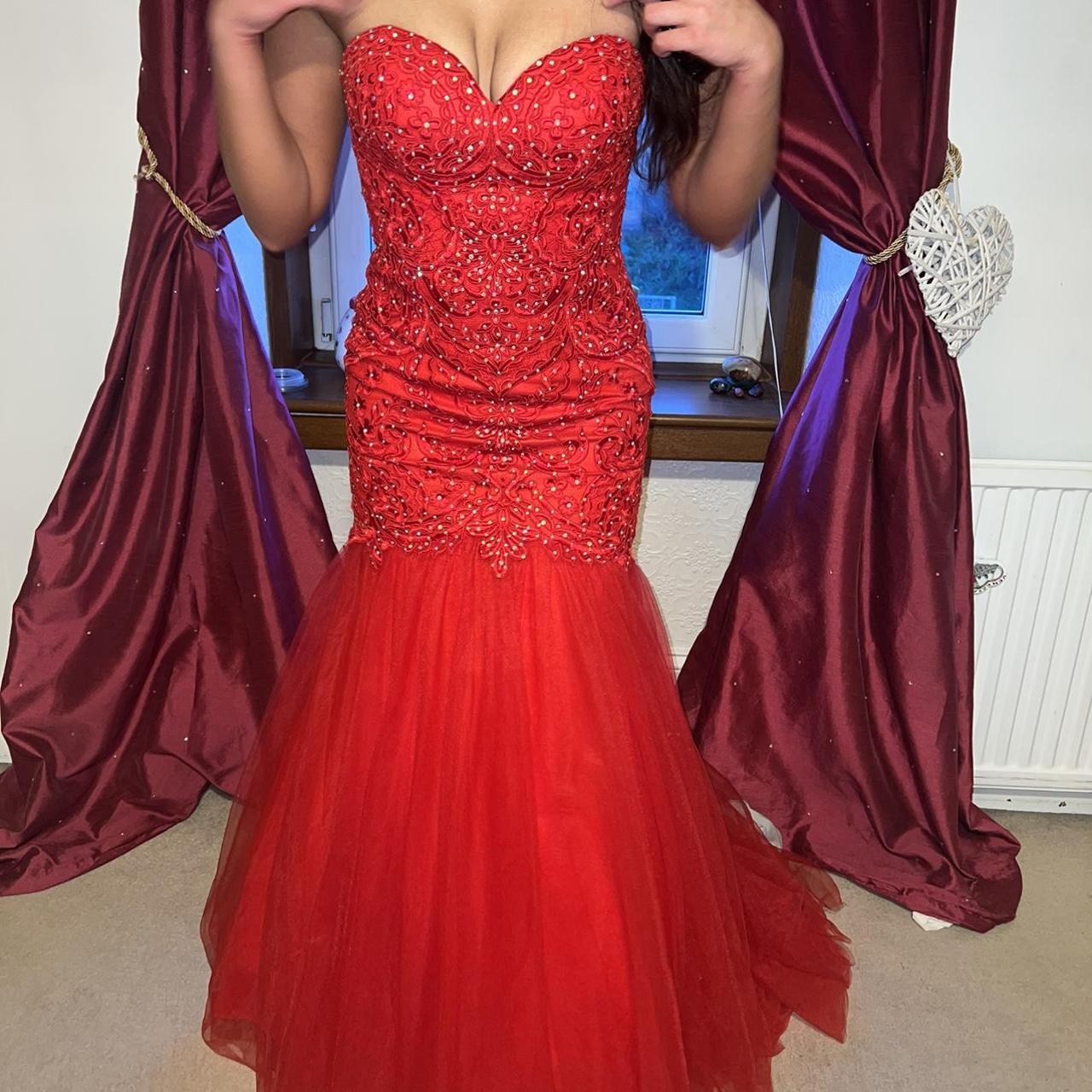 Red Tiffany’s fishtail prom dress, size xs/6 Never... - Depop