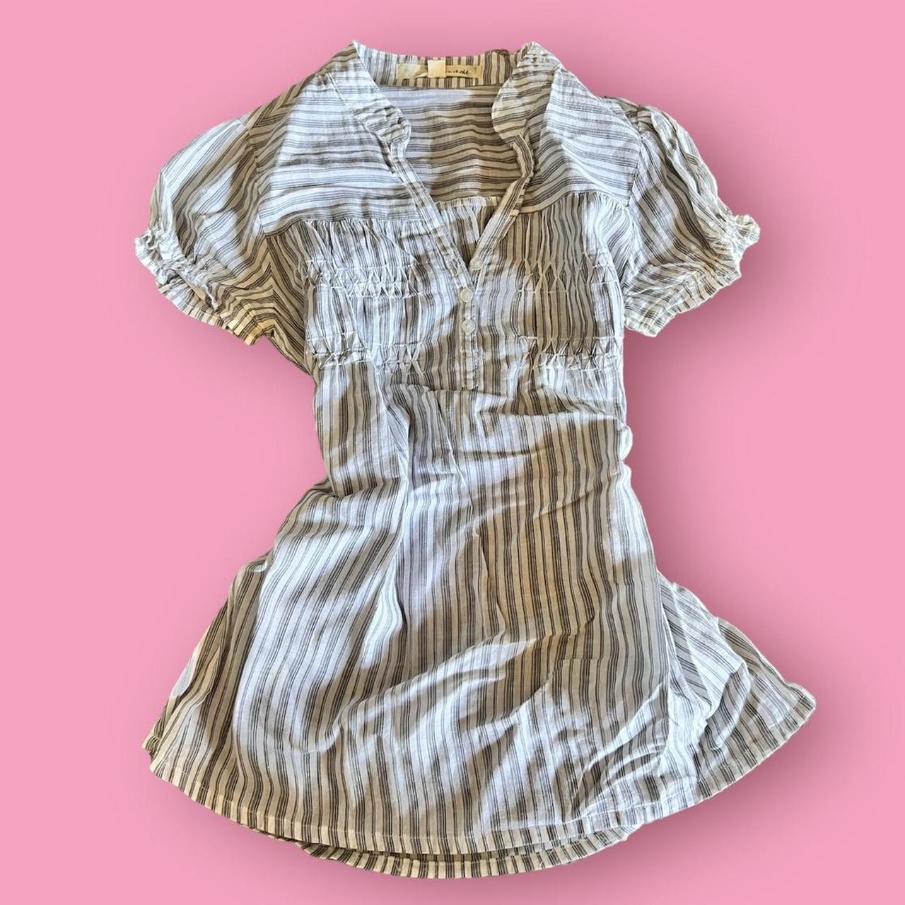 y2k striped shirt with puffy sleeves & ruffles