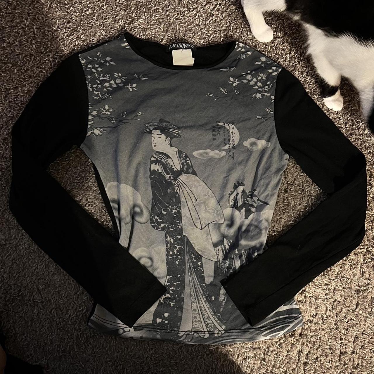 2000s double mesh long sleeve w the cutest graphic... - Depop